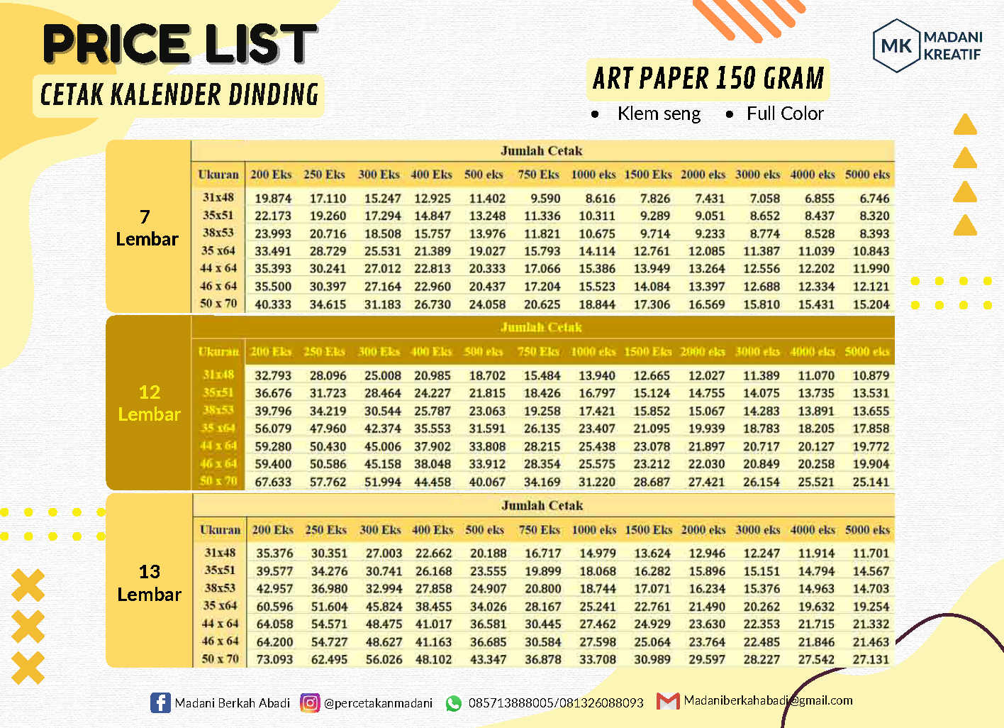 Harga Kalender Dinding – madanikreatif